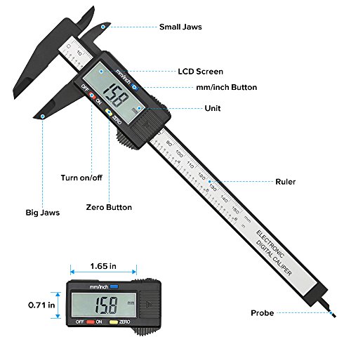 Illumifun Electronic Digital Caliper 6 Inch - Plastic Vernier Caliper, Caliber Measuring Tool, 0-6 Inch/0-150 mm Micrometer Ruler with Large LCD Screen, Auto-Off Featured Calipers (Black)