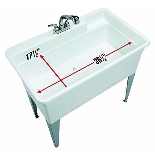 BigTub Utilatub Combo 40 in. x 24 in. Polypropylene Single Floor Mount with Pull-Out Faucet, P-Trap and Supply Lines in White