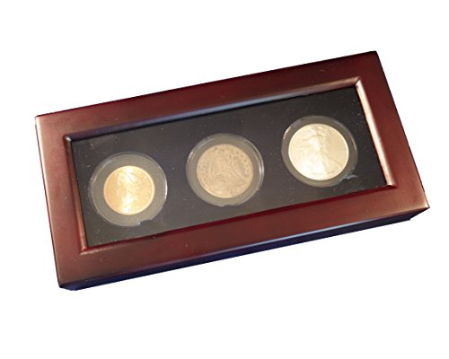 Wood Glass Top Display Box for 3 Extra Large or Air-Tite I Coin Capsules / 2" Challenge Coins