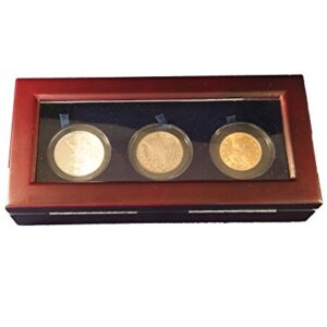 Wood Glass Top Display Box for 3 Extra Large or Air-Tite I Coin Capsules / 2" Challenge Coins