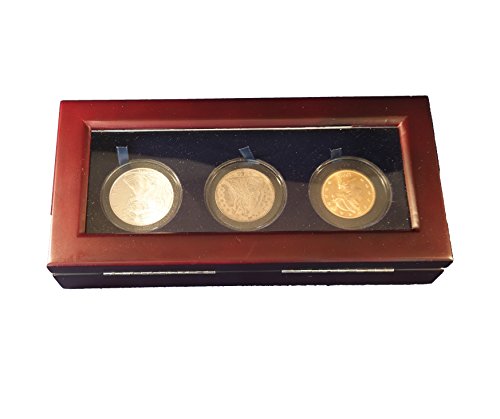 Wood Glass Top Display Box for 3 Extra Large or Air-Tite I Coin Capsules / 2" Challenge Coins