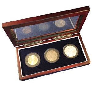 Wood Glass Top Display Box for 3 Extra Large or Air-Tite I Coin Capsules / 2" Challenge Coins