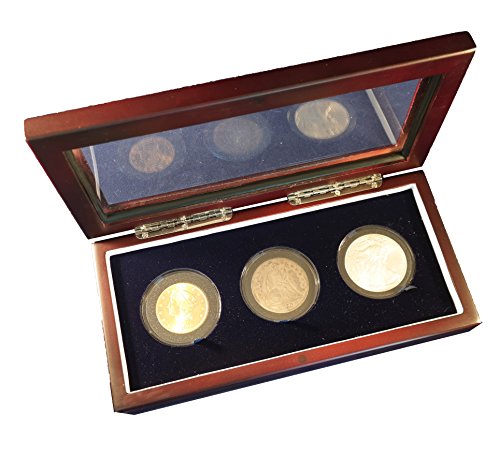 Wood Glass Top Display Box for 3 Extra Large or Air-Tite I Coin Capsules / 2" Challenge Coins