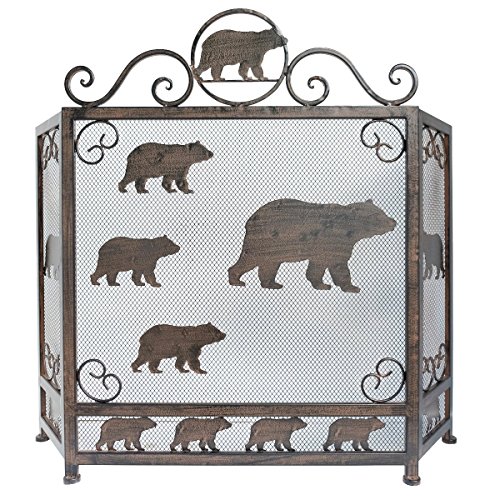 Metal Woodland Bear 3-Panel Decorative Fireplace Screen