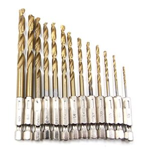 driak 13pc metric hex shank quick change titanium coated hhs twist drill bits set for power tools (1.5-6.5mm)