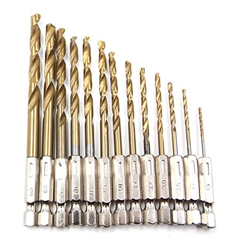 Driak 13pc Metric Hex Shank Quick Change Titanium Coated HHS Twist Drill Bits Set for Power Tools (1.5-6.5mm)