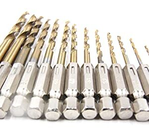 Driak 13pc Metric Hex Shank Quick Change Titanium Coated HHS Twist Drill Bits Set for Power Tools (1.5-6.5mm)