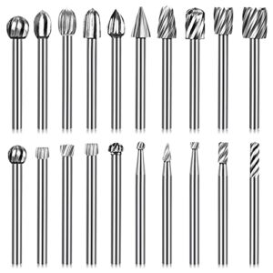 tonsiki 20pcs wood carving bits set, 1/8 inch(3mm) shank tungsten carbide rotary tools accessories for diy woodworking, engraving, grooving, polishing, suitable for most rotary tools