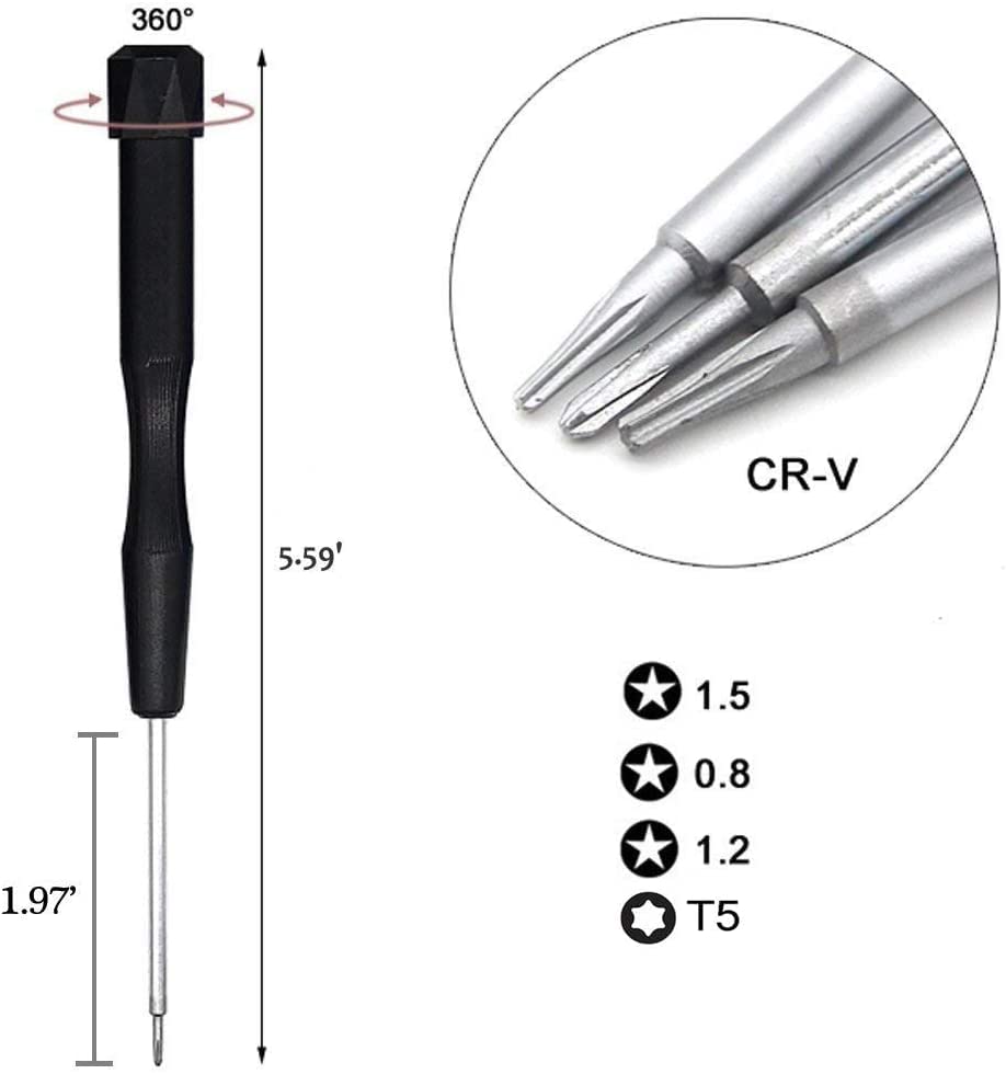 oGoDeal P2 P5 P6 Pentalobe Screwdriver, 5-Point Star, 0.8 mm, 1.2 mm and 1.5 mm, T5 Trox, Screwdriver for Apple, iPhone, Macbook Pro & Air and Retina and Repair Tool