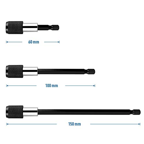 QWORK 3 Pcs 1/4 Inch Hex Shank Quick Release Bar Socket Screwdriver Bit Holder, Magnetic Extension Chuck Adapter set for Screws, Nuts, Drill,Driver,bit set and Handheld Driver