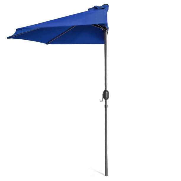 Best Choice Products 9ft Steel Half Patio Umbrella for Backyard, Deck, Garden w/ 5 Ribs, Crank Mechanism, UV- and Water-Resistant Fabric - Blue