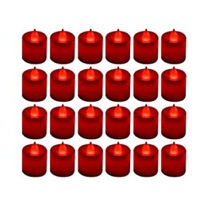 lanker 24 pack flameless led tea lights candles - flickering red battery operated electronic fake candles – decorations for wedding, party, christmas, halloween (red)