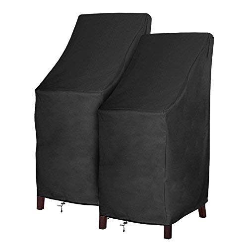 High Back Patio Chair Covers Waterproof Heavy Duty Stackable Outdoor Bar Stool Cover Black Patio Furniture Covers Outside Lounge Deep Seat Covers, Large Tall Lawn Chair Covers, High Back-2 Pack, Black