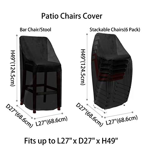 High Back Patio Chair Covers Waterproof Heavy Duty Stackable Outdoor Bar Stool Cover Black Patio Furniture Covers Outside Lounge Deep Seat Covers, Large Tall Lawn Chair Covers, High Back-2 Pack, Black