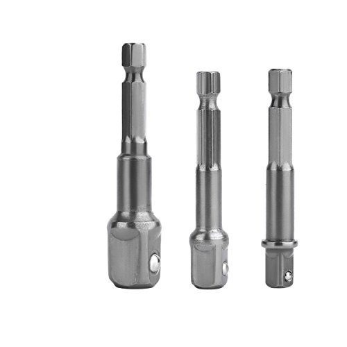 Impact Grade Socket Adapter Set - 3 Packs Drill Bit Adapter with Bit Holder, Sizes 1/4", 3/8", 1/2", 1/4-Inch Hex Shank, Cr-V, for Cordless Drill & Screwdriver, Power Drill & Driver