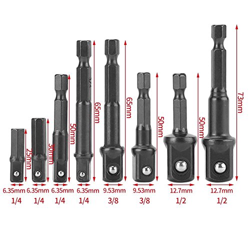 8Pcs 1/4" 3/8" 1/2" Socket Adapter/Extension Set Impact Hex Shank Drill Bits Set for Drill CR-V Quick Change Nut Driver Socket Bit Set Adapters to Use with Drill Chucks or Screw Impact Drivers