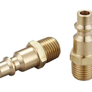 T TANYA HARDWARE Air Hose Fittings And Air Coupler Plug, Air Compressor Quick-Connect MNPT Male Plug Kit (Industrial Type D, 1/4-Inch NPT Male Thread, Solid Brass, 2 Piece)