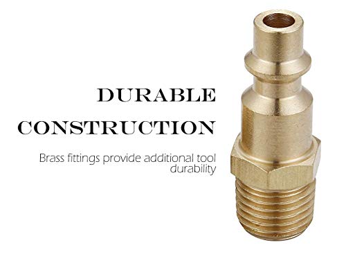 T TANYA HARDWARE Air Hose Fittings And Air Coupler Plug, Air Compressor Quick-Connect MNPT Male Plug Kit (Industrial Type D, 1/4-Inch NPT Male Thread, Solid Brass, 2 Piece)