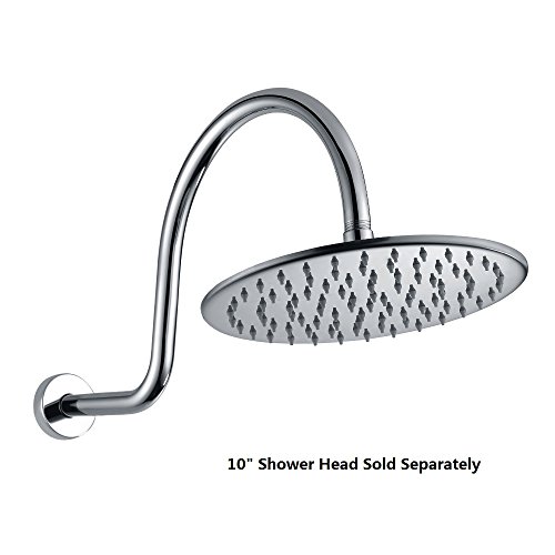 Purelux High Arc Shower Arm Water Outlet PJ1611 with Gasket Flange 17 Inches Long Reach Made of Stainless Steel, Chrome Finish Rainfall Shower Head Extension