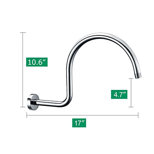 Purelux High Arc Shower Arm Water Outlet PJ1611 with Gasket Flange 17 Inches Long Reach Made of Stainless Steel, Chrome Finish Rainfall Shower Head Extension