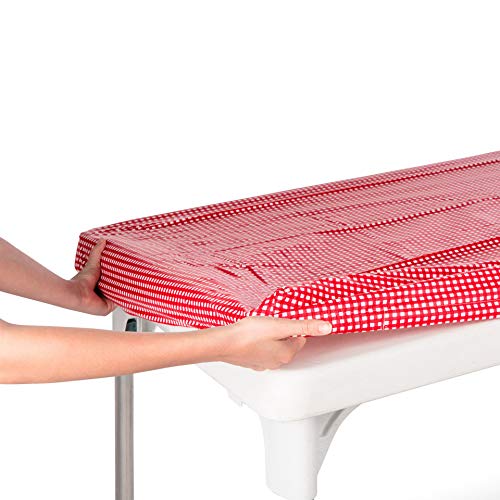 TopTableCloth Table Cover Red & White Checkered tablecloths Elastic Corner Fitted Rectangular Folding Table 6 Foot 30" x 72" Table Cloth Waterproof Vinyl Flannel Plastic Tablecloth for Camping Picnic