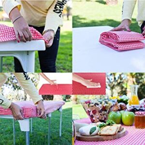 TopTableCloth Table Cover Red & White Checkered tablecloths Elastic Corner Fitted Rectangular Folding Table 6 Foot 30" x 72" Table Cloth Waterproof Vinyl Flannel Plastic Tablecloth for Camping Picnic