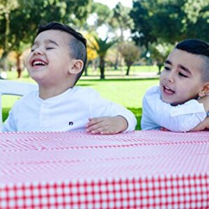 TopTableCloth Table Cover Red & White Checkered tablecloths Elastic Corner Fitted Rectangular Folding Table 6 Foot 30" x 72" Table Cloth Waterproof Vinyl Flannel Plastic Tablecloth for Camping Picnic