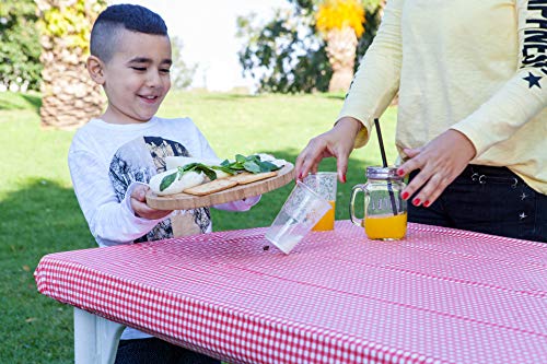 TopTableCloth Table Cover Red & White Checkered tablecloths Elastic Corner Fitted Rectangular Folding Table 6 Foot 30" x 72" Table Cloth Waterproof Vinyl Flannel Plastic Tablecloth for Camping Picnic