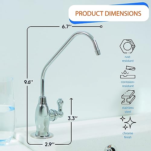 Aquaboon Non-Air Gap RO Faucet - Reverse Osmosis Faucet Chrome Finish - Drinking Water Faucet for Kitchen Sink fits Water Filtration System - Filtered Water Faucet Stainless Steel - Beverage Faucet