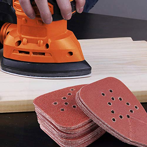 LotFancy Sanding Pads for Black and Decker Mouse Sanders, 50PCS 60 80 120 150 220 Grit Sandpaper Assortment - 12 Hole Hook and Loop Detail Palm Sander Sanding Sheets Sand Paper