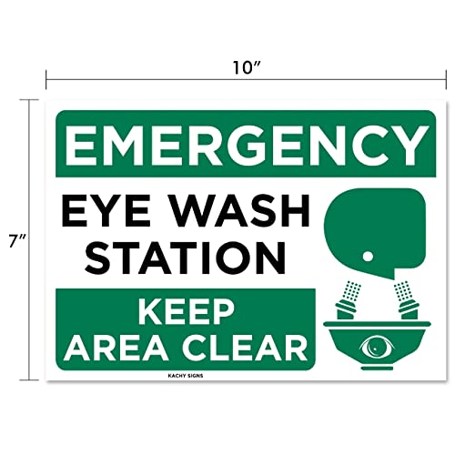 Kachy Signs - (Set of 2) Emergency Eye Wash Station Sign - 10" x 7" - Durable Self Adhesive 4 Mil Vinyl - Laminated - Fade & Scratch Resistant - Waterproof – OSHA Approved Eyewash Station Sticker for Lab, School or Hospital