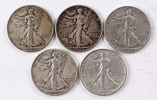 Walking Liberty Set of 5 Half Dollars All Different Dates VG and Better