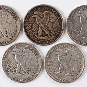 Walking Liberty Set of 5 Half Dollars All Different Dates VG and Better