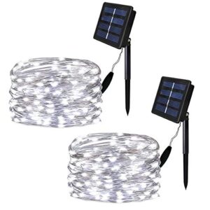 solarmks solar string lights, 2 pack 100 led solar fairy lights waterproof outdoor string lights 33ft copper wire lights for patio lawn garden gate yard party wedding christmas decoration,cool white