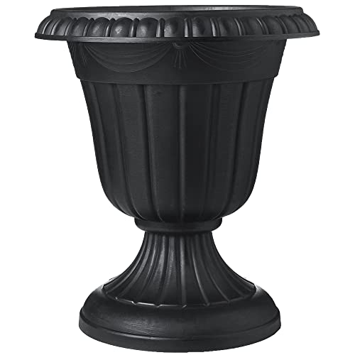 Arcadia Garden Products PL20BK Classic Traditional Plastic Urn Planter Indoor/Outdoor, 10" x 12", Black