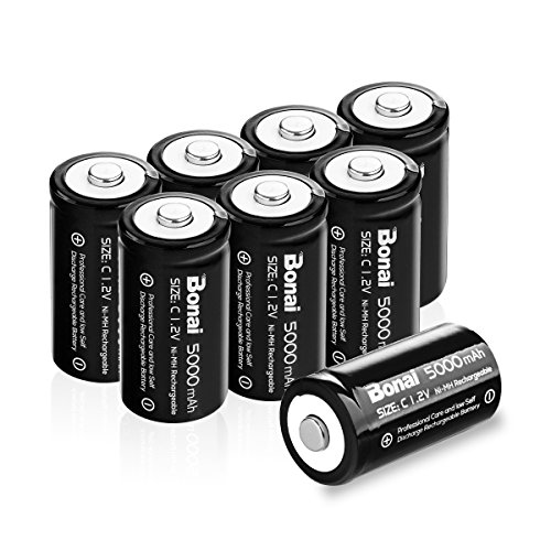 BONAI Rechargeable C Batteries 5,000mAh 1.2V Ni-MH High Capacity High Rate C Size Battery C Cell Rechargeable Batteries (8 Pack)