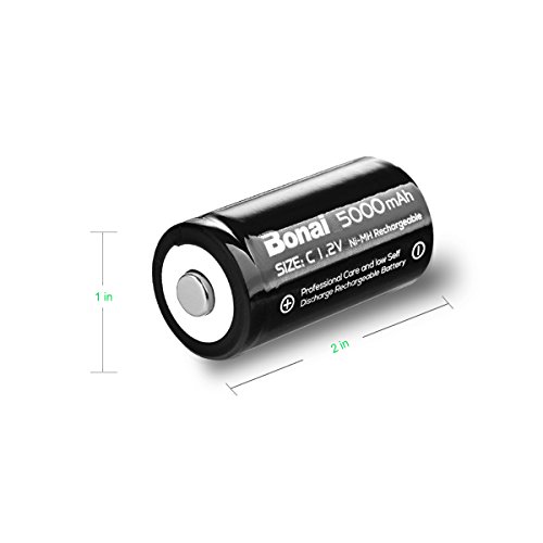 BONAI Rechargeable C Batteries 5,000mAh 1.2V Ni-MH High Capacity High Rate C Size Battery C Cell Rechargeable Batteries (8 Pack)