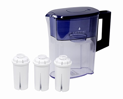 Sapphire Water Pitcher with 3 Filters, Clear/Blue