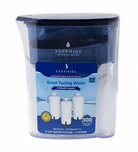 Sapphire Water Pitcher with 3 Filters, Clear/Blue