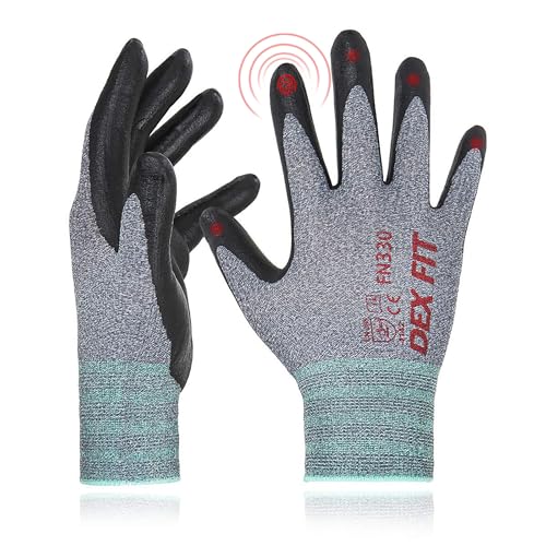 DEX FIT Nitrile Work Gloves FN330, 3 Pairs, 3D-Comfort Stretchy Fit, Firm Grip, Thin & Lightweight, Touch-Screen Compatible, Durable, Breathable & Cool, Machine Washable; Grey M (8)