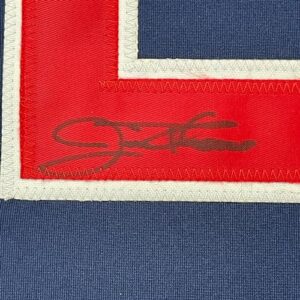 Framed Autographed/Signed Jim Thome 33x42 Cleveland Blue Baseball Jersey JSA COA