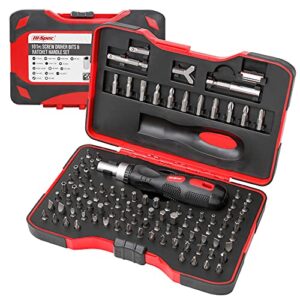 hi-spec 101pc multi bits screwdriver & ratcheting handle tool set kit. complete 1/4” hex screwdriving with tamper proof security driver bits