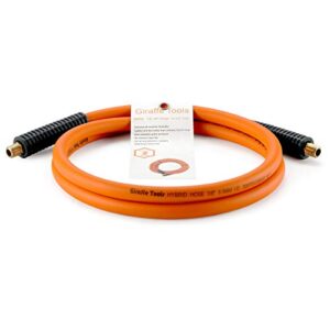 giraffe tools hybrid lead-in air hose, 3/8 inch x 6 ft, 1/4 in. mnpt fittings, 300 psi heavy duty, lightweight air compressor hose short