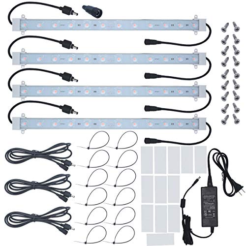 Grow Light Strip Kit 45W, 4 pcs 16 Inches LED Grow Light Strips with Extension Cables, Mounting Accessories for Greenhouse, Grow Shelf. Perfect for Indoor Growing-(4-Strip-Kit)