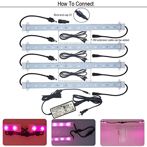 Grow Light Strip Kit 45W, 4 pcs 16 Inches LED Grow Light Strips with Extension Cables, Mounting Accessories for Greenhouse, Grow Shelf. Perfect for Indoor Growing-(4-Strip-Kit)