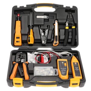 installerparts professional network tool kit 15 in 1 - rj45 crimper tool cat 5 cat6 cable tester, gauge wire stripper cutting twisting tool, ethernet punch down tool, screwdriver, knife