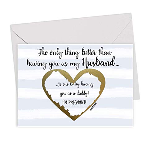 Pregnancy Reveal Scratch Off Card for Husband, New Baby Announcement for Hubby from Wife, I'm Pregnant Card, New Daddy Baby on the Way (Husband (stripes))