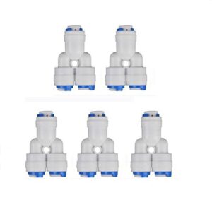 lemoy 1/4 inch 3-way union tee quick connect push fit ro water reverse osmosis filter set of 10 (y type) (5pack)