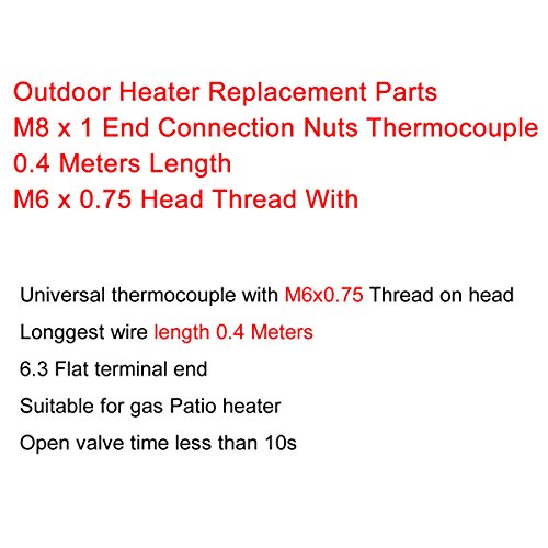 METER STAR Outdoor Heater Replacement Parts M8 x 1 End Connection Nuts Thermocouple 0.4 Meters Length M6 x 0.75 Head Thread with,Suitable for Outdoor Patio Heaters Repair and Replacement