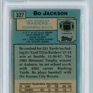 Bo Jackson 1988 Topps Football Autograph Auto Rookie Card #327 - BAS 10